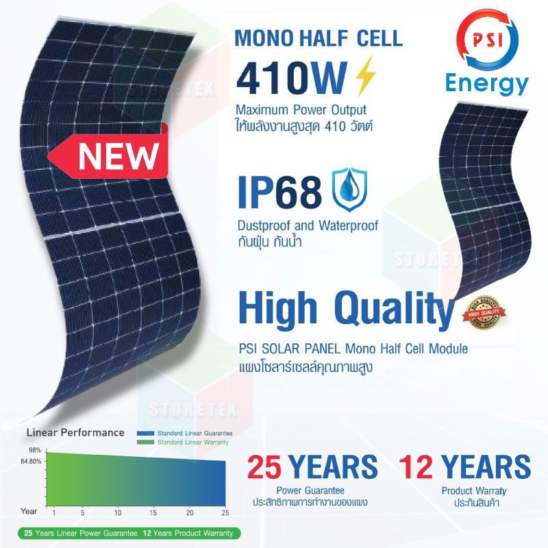 PSI Energy Solar Slim Mono Half Cell แผงโซล่าเซลล์ 410W - Storetex Shop