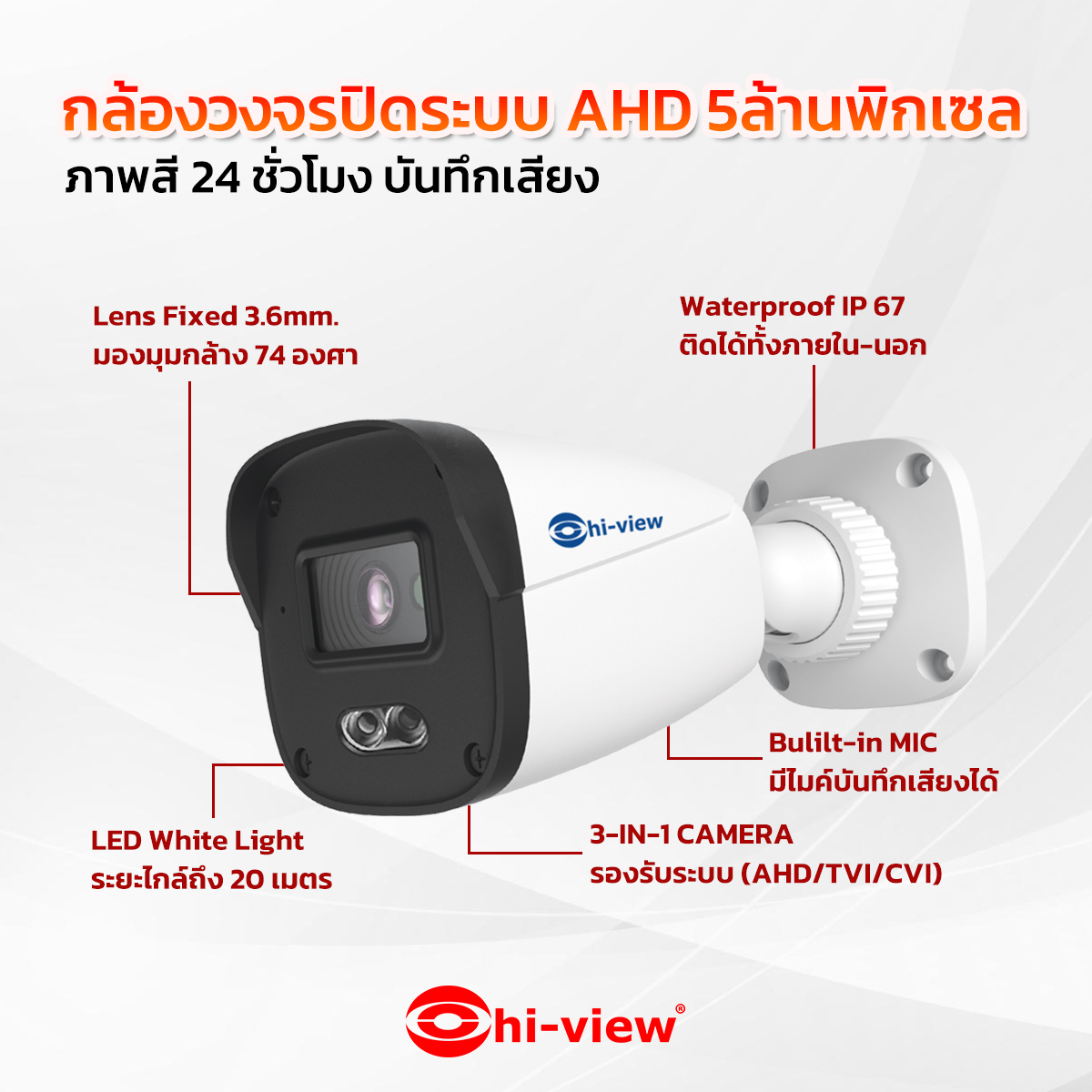 ชุดกล้องวงจรปิด Hi-view 5MP รุ่น HA-923(B,D)50ML ( 8,4 ตัว) + Hi-view DVR 8MP รุ่น HA-46508 ( 1 ...