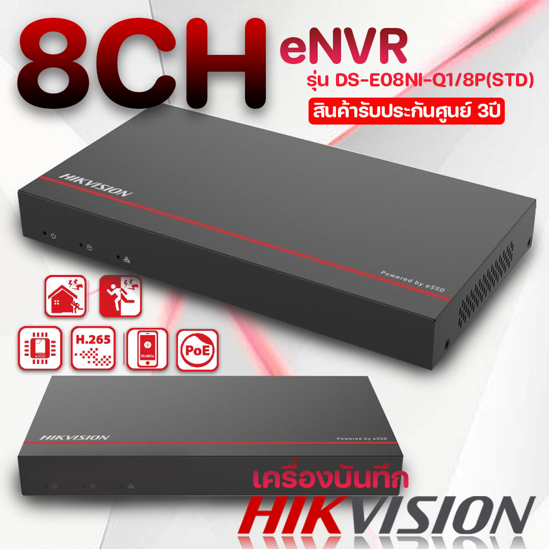Hikvision เครื่องบันทึก 8ช่อง eNVR 8CH รุ่น DS-E08NI-Q1/8P(STD) PoE 8 - Storetex Shop : Inspired ...