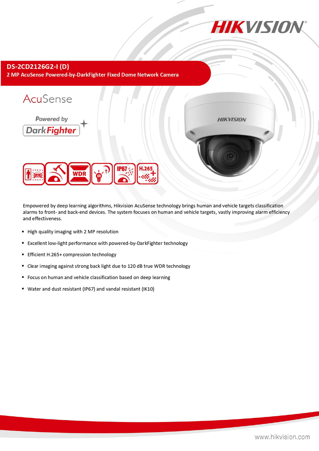 Hikvision กล้องวงจรปิด 2MP AcuSense Dome Network Camera รุ่น DS-2CD2126G2-I (D) - Storetex Shop ...
