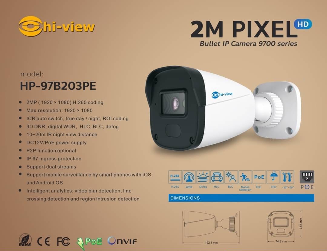 Hi-view ชุดกล้องวงจรปิด Bullet IP Camera 2MP รุ่น HP-97B203PE (8ตัว) + NVR 8Ch รุ่น HP-9708 ...