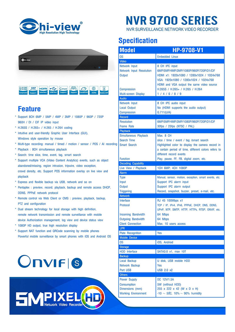 Hi-View ชุดกล้อง 8 ตัว IP Camera 2MP รุ่น HP-66B20PEOD-M + HP-9708-V1 NVR 8 ช่อง - Storetex Shop